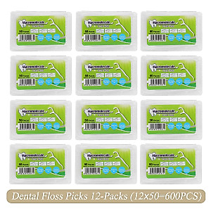 Dental Floss Picks High Toughness Professional Toothpicks Sticks 12-Pack(600pcs) with Portable Case and Dental Picks Perfect for Family,Hotel,Travel