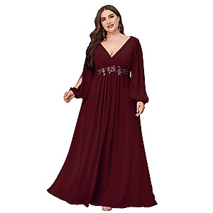 Ever-Pretty Plus Women's Chiffon Plus Size V Neck Side Slit Sleeves Beach Dress Burgundy US24