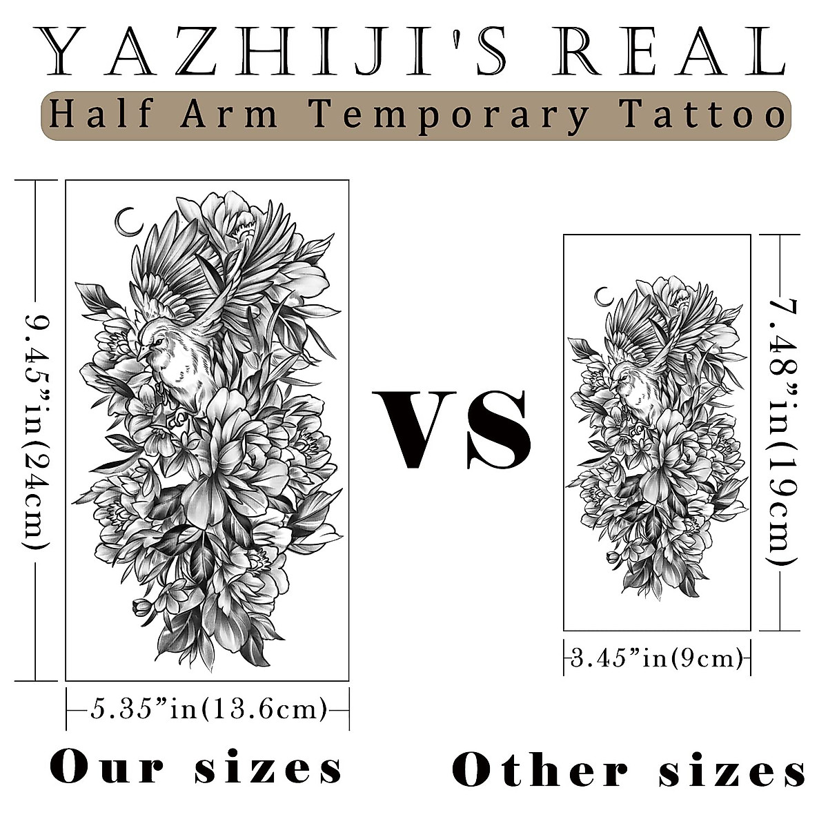 Yazhiji 49 sheets Large Flowers Butterfies Crown Waterproof Temporary Tattoos for Women and Girls,Fake Tattoos for Kids or Adults Body Make Up Tattoo