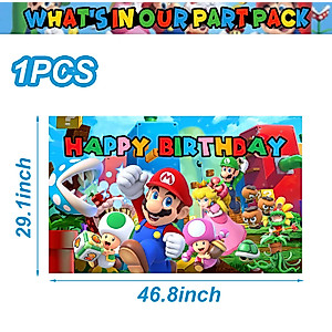 1Pcs Mario Party Decoration Banner Photography Background for Kids Birthday Party Mario Photo Booth Props (4.16X2.3 Ft)