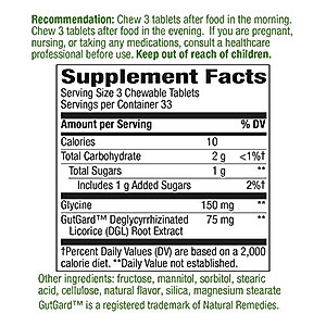 Nature's Way DGL 3:1 (Deglycyrrhizinated Licorice) Digestive Relief Original 100 Chewables