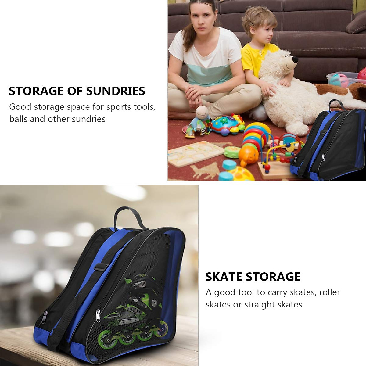 BESPORTBLE Skate Shoes Bag Triangle Roller Skate Bag Large Capacity Quad Skate Shoe Bag Skating Handbag for Inline Ice Skates Blue