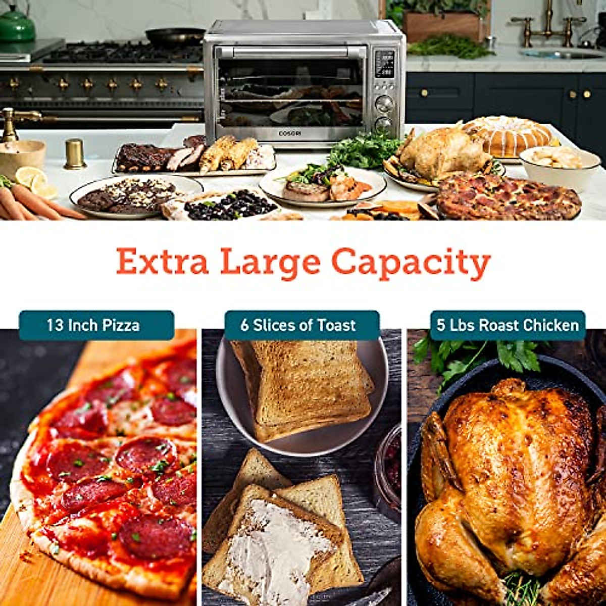 COSORI Air Fryer Toaster Oven, 12-in-1 Convection Ovens with Rotisserie & Dehydrator, Stainless Steel, 6-Slice Toast, 100 Recipes & 6 Accessories Included, Work with Alexa, CS130-AO