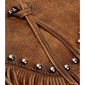 ZLYC Women Handmade Dip Dye Leather Fringe Bohemian Tassel Bag Studed Cross Body Bag, Brown