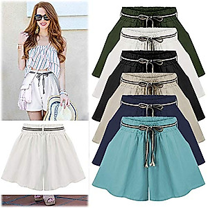 Andongnywell Women's Plus Size Casual High Elastic Waist Drawstring Wide Leg Flowy Culottes Shorts Pants (Black,4X-Large)