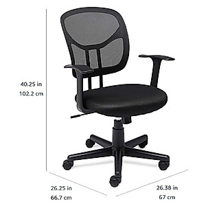 Amazon Basics Mesh, Mid-Back, Adjustable, Swivel Office Desk Chair with Armrests, Black