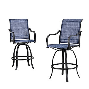LOKATSE HOME Bar Height Swivel Outdoor Chairs High Back Patio Stools with Arms Set of 2 for Lawn Backyard Garden Blue, Tesling