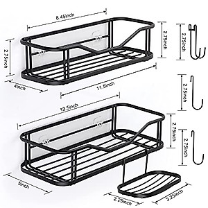 MXARLTR Adhesive Shower Caddy Shower Shelves, Shower Shelf for Inside Shower, No Drilling Wall Mounted Shower Basket Shelf with 3 Hooks, Kitchen Spice Rack Bathroom Shower Organizer 3 Pack, Black