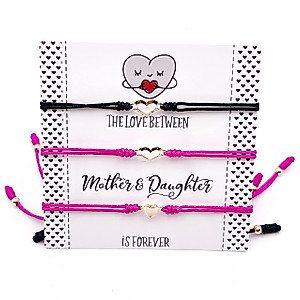 Set of 3 Back to School Mother and Two Daughters Matching Heart Bracelets