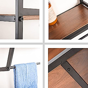DSONGYEED Bathroom Shelf with Towel Bar Wall Mounted Towel Rack Rusticbathroom Towel Rack, 2 Tier Shelf Storage Organizer for Living Room, Kitchen, Bedroom