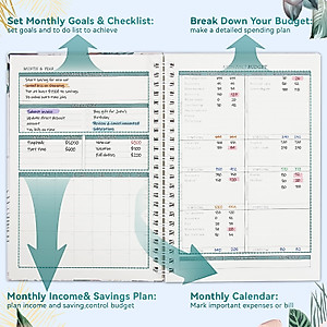 EHWINE Monthly Budget Planner - Expense Tracker Notebook, 12 Month Budget Book, Undated Bill Tracker & Finance Planner to Manage Your Money, with Stickers and Inner Pocket, A5 Size