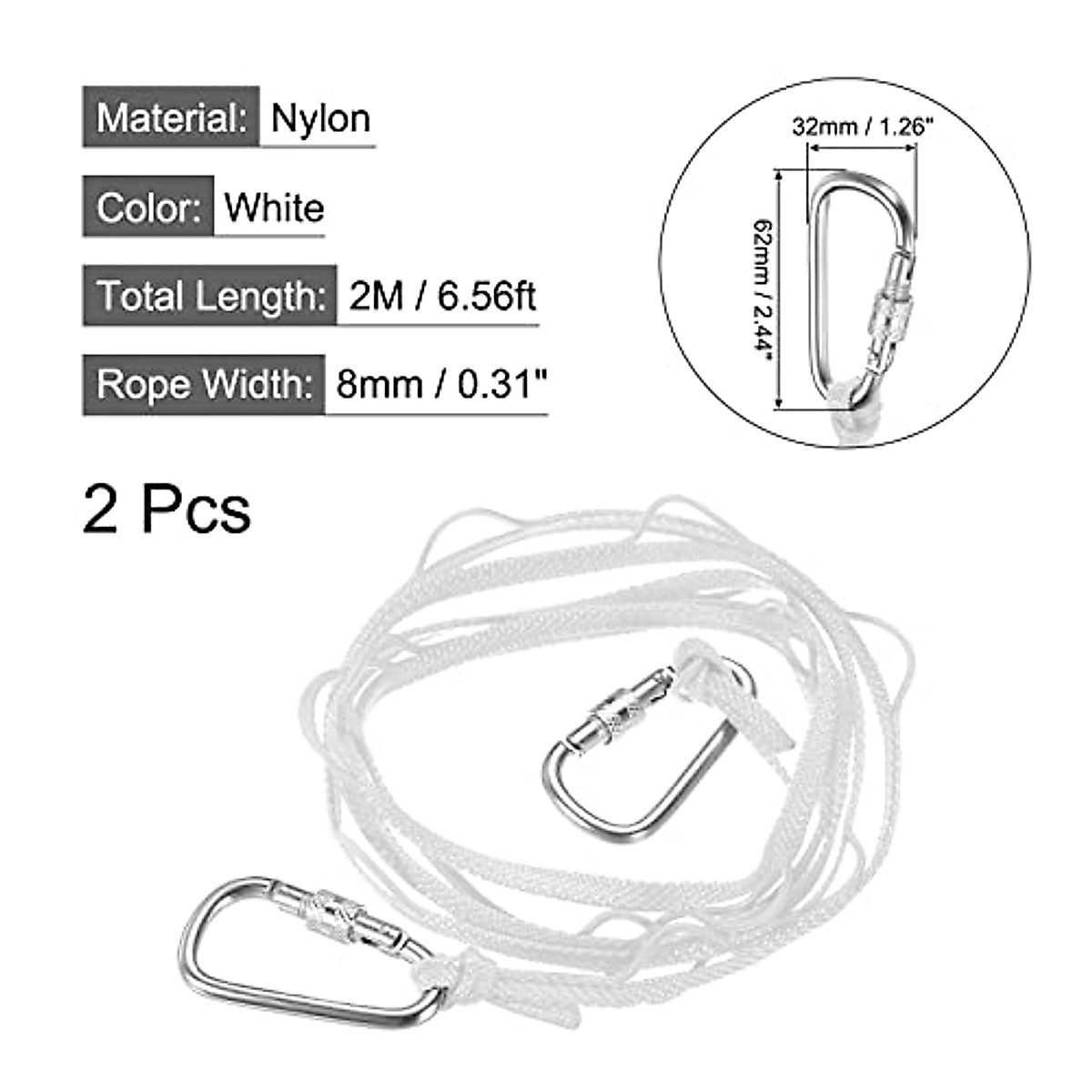 uxcell Portable Clothesline, 2Meter/6.56ft Nylon Windproof Non-Slip Washing Line Rope for Backyard Outdoor Travel Camping Laundry Drying, White 2 Pcs