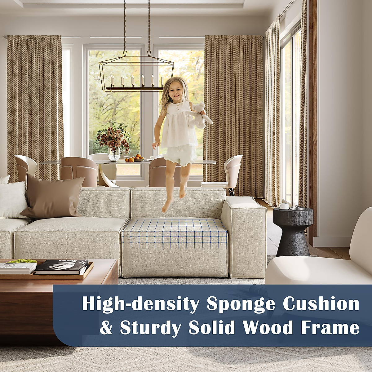 POVISON 115" Modular Sectional Sofa for Living Room Modern Large Sectional Couches Velvet Deep Seat Sofa Set 3 Seats Oversized Big Comfy Cloud Couch for House Office