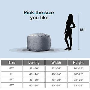 [Sherpa Fabric] Large Bean Bag Chair: 4 ft Memory Foam Bean Bag Chairs for Adults/Kids with Filling,Ultra Soft Faux Fur Fabric, Bean Bag with Filler for Living Room,4 Foot,Light Grey