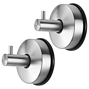 Suction Cup Shower Hooks, Towel Hooks for Glass Doors or Tiles, Stainless Steel No-Drill Reusable Hooks (2 Pcs, Silvery)