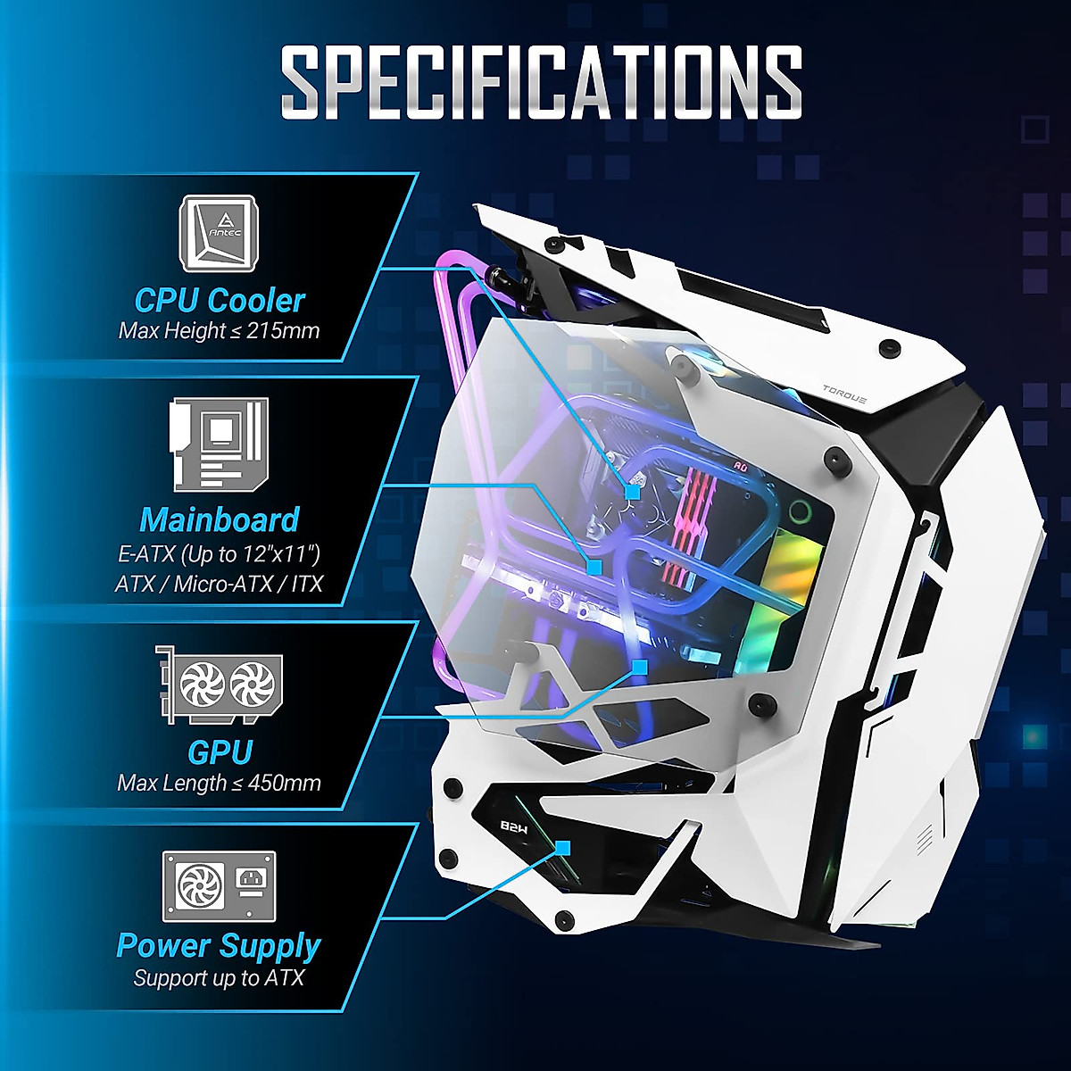 Antec Torque White/Black Aluminum ATX Mid Tower Computer Case/Winner of iF Design Award 2019, Torque Black/White
