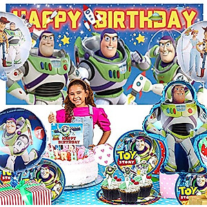 FNTOO Buzz Lightyear Party Supplies Plates Favors Decorations Backdrop Decor Banner Birthday Cake Topper, N02660