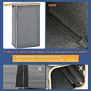 Edergoo Laundry Basket with Lid 100L, Laundry Hamper with Premium Bamboo Handle, Dirty Clothes Hampers for Laundry, 27.6" Tall Bathroom Laundry Basket Freestanding with Removable Bag, Grey