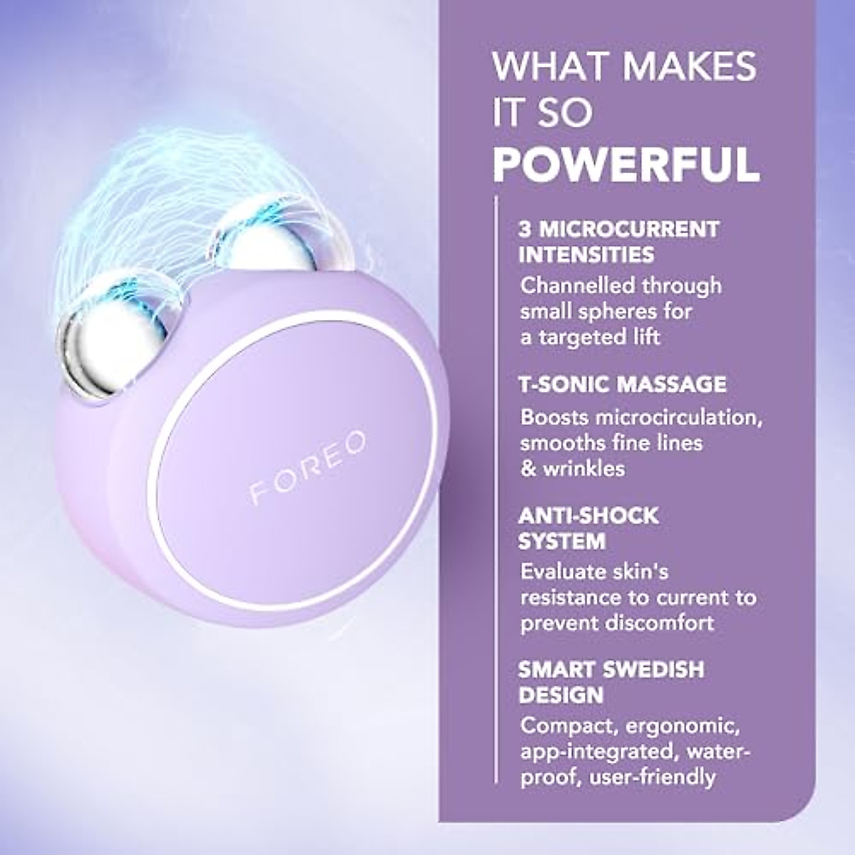 FOREO BEAR Mini Microcurrent Facial Device - Face Sculpting Tool - Firm & Contour - Reduce Double Chin - Non-Invasive - Increases Absorption of Facial Skin Care Products - Lavender