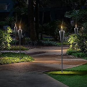Matney Stainless Steel Outdoor Torches - Decorative Garden & Yard Lights - 5 ft Oil Lamp for Citronella - Fiberglass Wick & Snuffer Cap - Set of 2 (Cone)