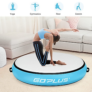 Goplus Inflatable Round Gymnastic Mat, 8” Thick Air Roller Tumbling Exercise Training Mat with Electric Air Pump, Waterproof Durable Air Spot Air Mat Set Yoga Floor Mat for Home Gym School (Blue)