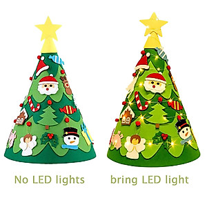 3D DIY Felt Christmas Tree for Kids,with 18 Pcs Christmas Hanging Ornaments 9.8 Ft LED String Light, for Kids New Year Christmas Decorations (Bring LED Light)