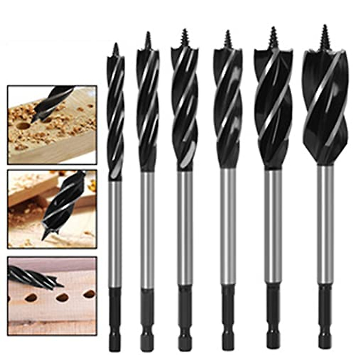 Baorder 6Pcs Auger Drill Bits,High-Carbon Steel Four Slot Wood Drill Bit Set for DIY Woodworking Hole Opening Drilling Tools (14mm, 16mm, 18mm, 20mm, 22mm, 25mm)
