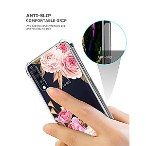 GREATRULY Floral Clear Case for Galaxy A50 for Women Girls,Pretty Phone Case for Samsung Galaxy A50 (2019),Flower Design Transparent Slim Soft Drop Proof TPU Bumper Cushion Silicone Cover Shell,FL-K