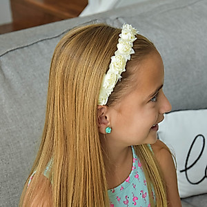 FROG SAC Non Slip Floral Headbands for Girls, Adjustable Rose Bud Head Bands for Kids, Cute Nonslip Hair Accessories, Flower Girl Head Band Pack