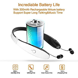 Foldable Bluetooth Headset, Beartwo Lightweight Retractable Bluetooth Headphones for Sports&Exercise, Noise Cancelling Stereo Neckband Wireless Headset (with Carry case)