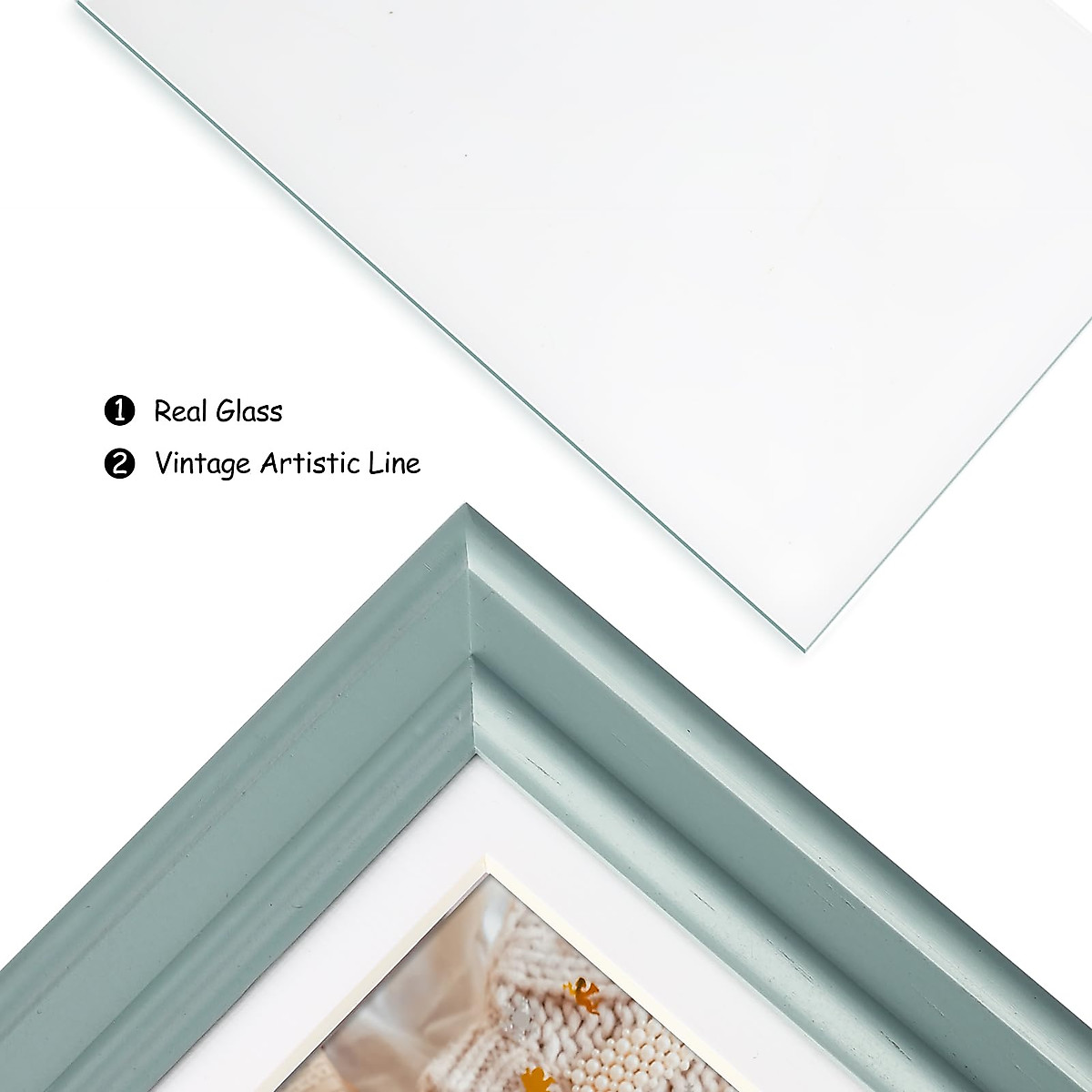 Tamolus 4x6 Double Hinged Picture Frame Folding Photo Frame Vertical and Horizontal in Teal Blue Pine Wood with Real Glass for Tabletop X3-LAN-SH46