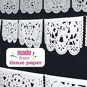 5 Pk Mi bautizo or Baby shower party decor for boy or girl, Over 60 feet of Papel Picado White tissue paper banner garlands with angelitos, rocking horse 50 Panels/Flags ws95