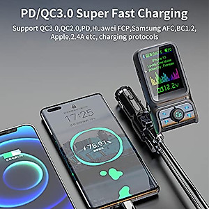 Bluetooth FM Transmitter for Car, Wireless Car Radio Adapter with 1.8" Color Screen for Hands Free Calls, PD30W/QC3.0 Fast Charging- EQ Sound Music Player,Supports TF/USB and AUX Car Charger