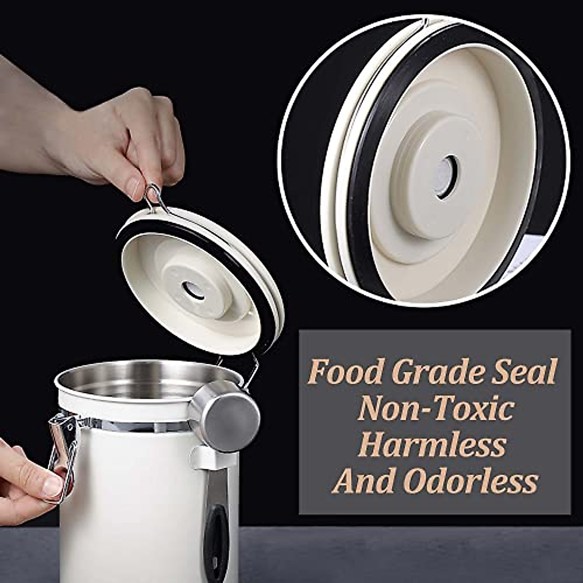 ANTOWALL Coffee Containers Stainless Steel 1.8L Coffee Jar Canister Airtight Storage Coffee Tank With Scoop & Date Tracker For Coffee Bean, Tea, Sugar, Flour (Black)