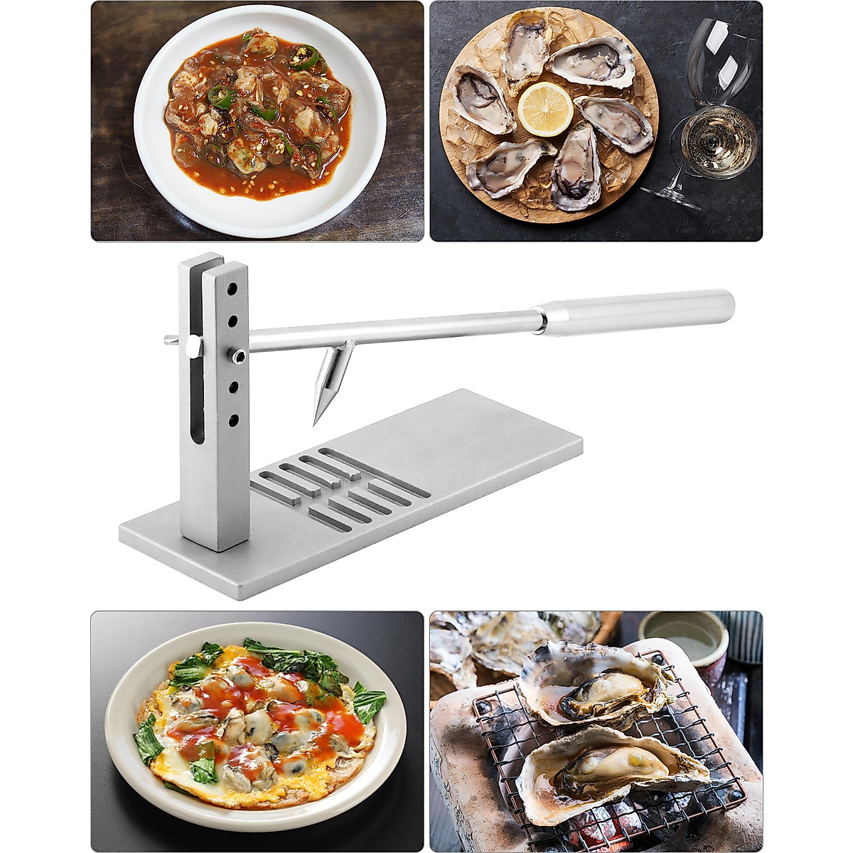 QWORK Oyster Shucker Machine Set - Oyster Shucker Tool, Adjustable Stainless Steel Oyster Opener Tool with Aluminum Alloy Base, Suction Cups, G-Clip, Knives, and Cut-Resistant Gloves
