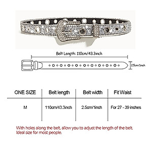 Rhinestone Belts for Women Western Cowgirl Bling Skinny Leather Belt for Jeans Pants Dresses (Fit for 27"-39")