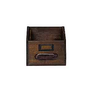 Creative Co-Op Vintage Wood Filing Box with 2 Compartments, Handle, and Label Holder, Brown