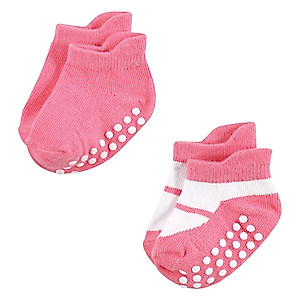Hudson Baby Unisex Baby Non-Skid No-Show Socks, Pink Black, 6-12 Months