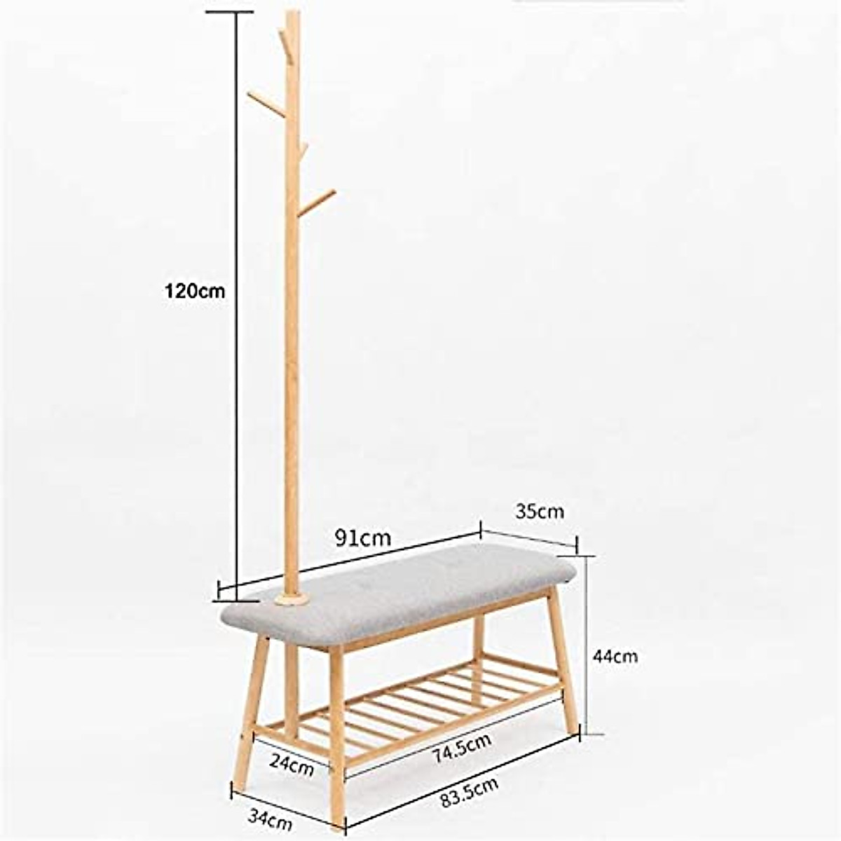 llibnn Bamboo Shoe Storage Bench Standing Shoe Shelf with Coat Rack Seat Cushion for Closet Cloakroom Entryway Hallway (Color : Brown) (Color : Grey)