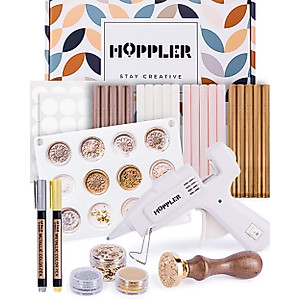 Hoppler Premium Wax Seal Kit with Sealing Wax Gun, Wax Seal Sticks, Wax Seal Stamp, 12 Cavity Silicone Wax Seal Mold, and Extra Additions to Make Seals Stand Out and Make Invitations in Bulk.