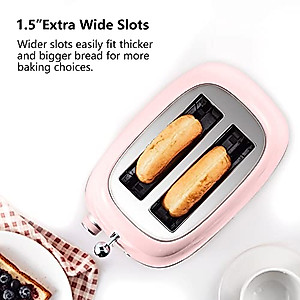 REDMOND 2 Slice Toaster Retro Stainless Steel Toaster with Bagel, Cancel, Defrost Function and 6 Bread Shade Settings Bread Toaster, Extra Wide Slot and Removable Crumb Tray, Pink, ST028