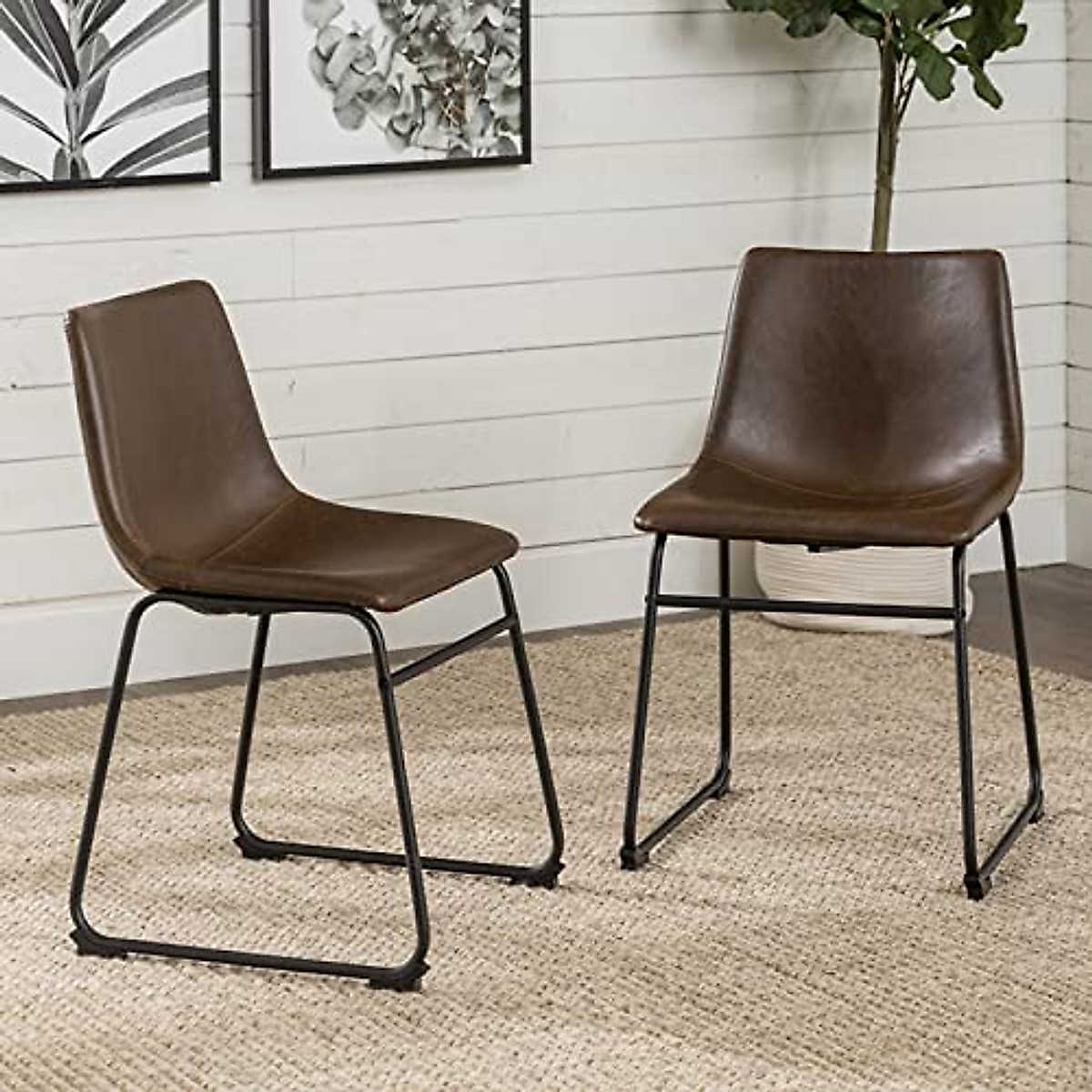 2 Pcs Dining Chairs Armless Accent Chairs PU Leather Bar Stools Indoor/Outdoor Kitchen Dining Room Chairs Modern Barstools with Metal Legs Upholstered, Home Office Kitchen Island Chair, Brown