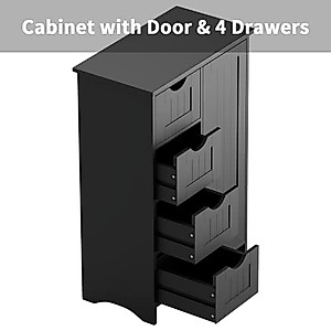 YESHOMY Bathroom Storage Cabinet, Side Free Standing Organizer with Large Space and Adjustable Shelves, Home Office Furniture for Multifunction in Living Room, Hallway, Kitchen, Bedroom, Black