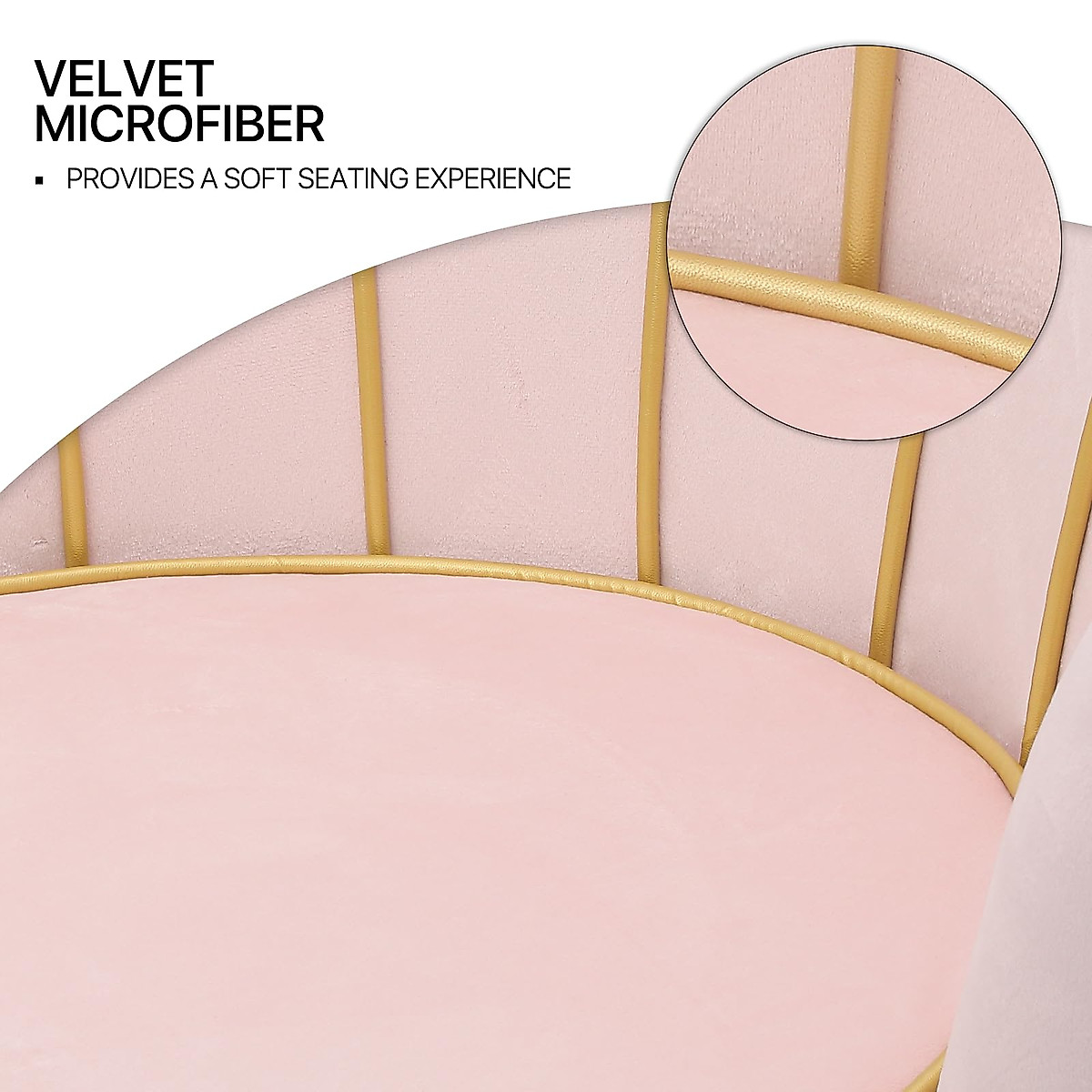 MoNiBloom Upholstered Velvet Chair for Bedroom Makeup Room, Light Pink Shell Chair Mid-Century Modern Leisure Guest Chair for Living Room with Cushion and Metal Legs, Retro Arm Chair, 250 lbs Capacity