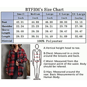 BTFBM Women's Long Sleeve Button Down Jackets Plaid Flannel Shirts Tops Casual Lapel V Neck Oversized Shackets Blouses Top (X-Large, Plaid Print Red)
