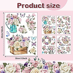 4 Sheets Rub on Transfers 16 x 12 Inches Sunflower Rose Eucalyptus Furniture Rub on Transfers Stickers for Crafts Wood Furniture Fabric Journal Envelope Scrapbooking (Rose Style)