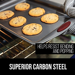 Gorilla Grip Cookie Sheets For Baking, 17.3x11.75 Inch, Set of 2, Large Non Stick Pans, Stays Flat in Oven, Perfect for Sheet Pan Meals, Easy Clean Up, Cooking Tray With Silicone Handles, Red