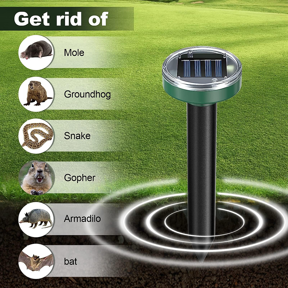 Mole Repellent Solar Powered 10 Pack Snake Repellent Ultrasonic, Groundhog Repeller,Gopher Repeller Sonic Mole Deterrent Spikes, Snake Gopher Mole Vole Repellent Outdoor for Lawn Garden & Yard