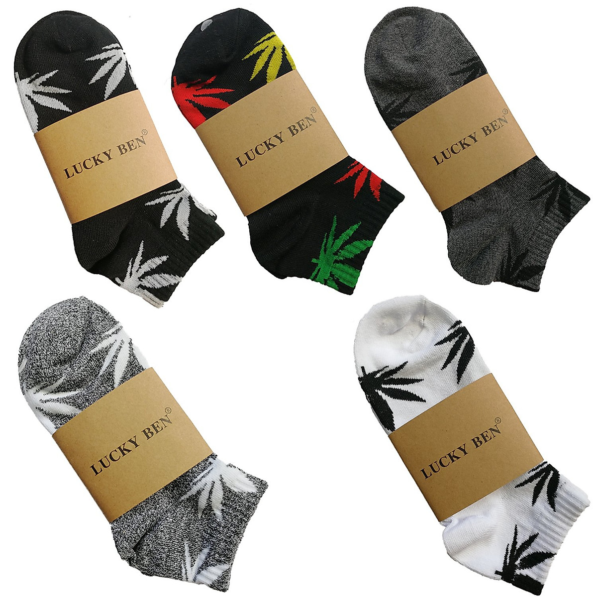 5 Pairs Unisex Marijuana Weed Leaf Boat Warm Cotton Socks US 5-9.5 (M, 4th Match)