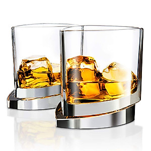 JoyJolt Aqua Vitae Premium Whiskey Glass Set of 2. Triangle Whiskey Glasses with Off Set Base. Old Fashioned Rocks Glasses for Scotch and Bourbon. Whiskey Tumbler Gifts for Men.